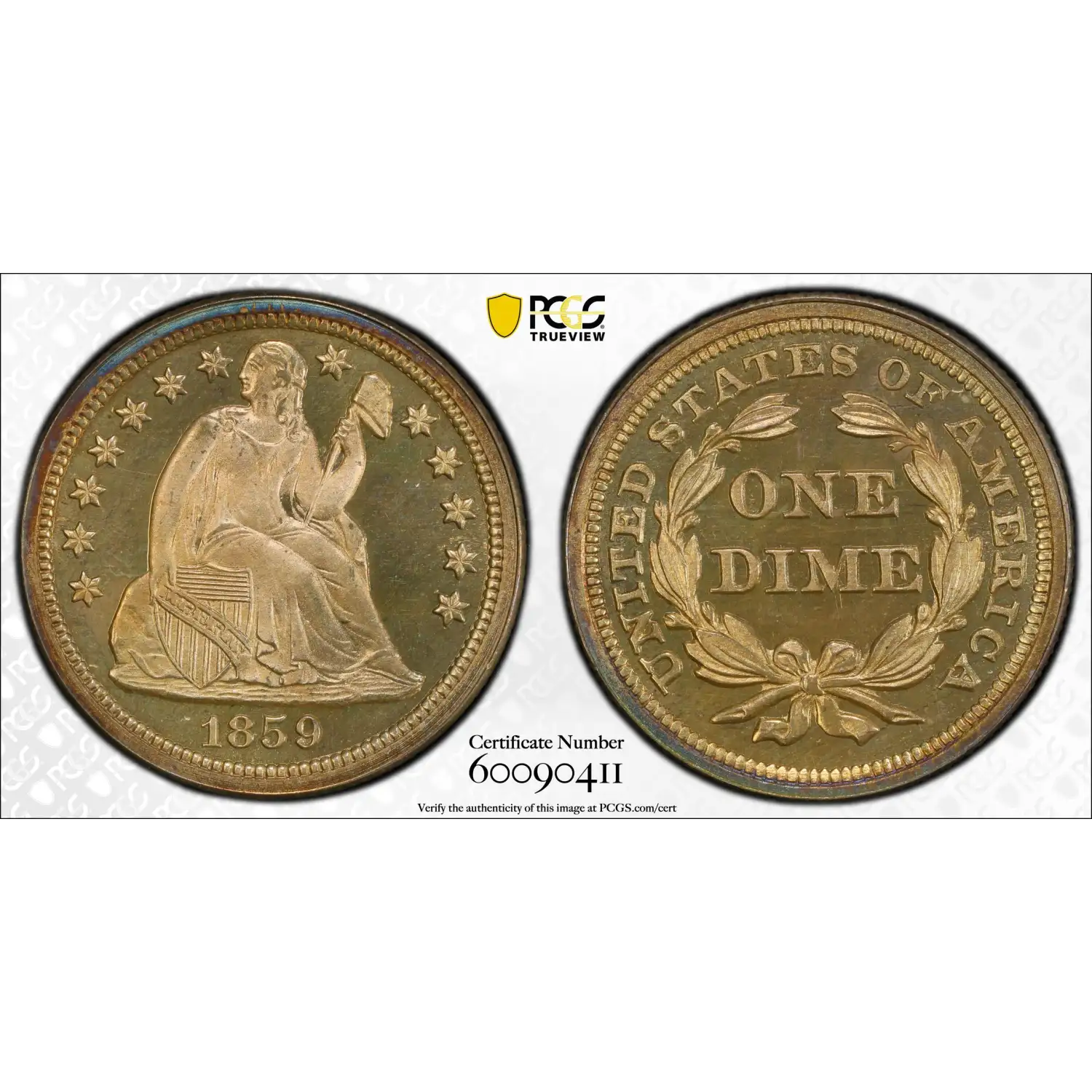 1859 10C Liberty Seated Dime PCGS PR-66+ CAM CAC - AU Capital Management, LLC