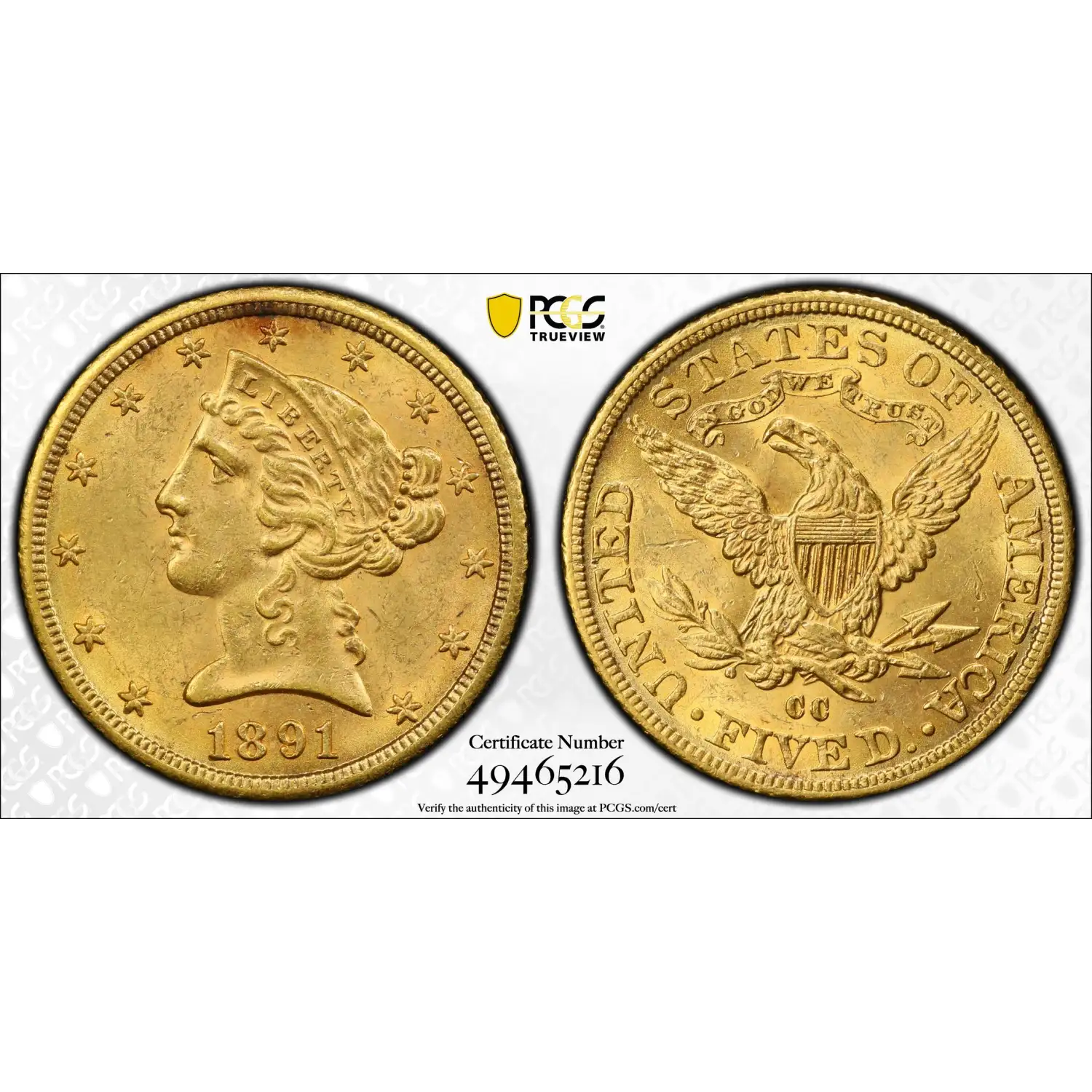 1891-CC $5 Liberty Head Half Eagle PCGS MS-63 Ex.Norweb Collection - AU Capital Management, LLC